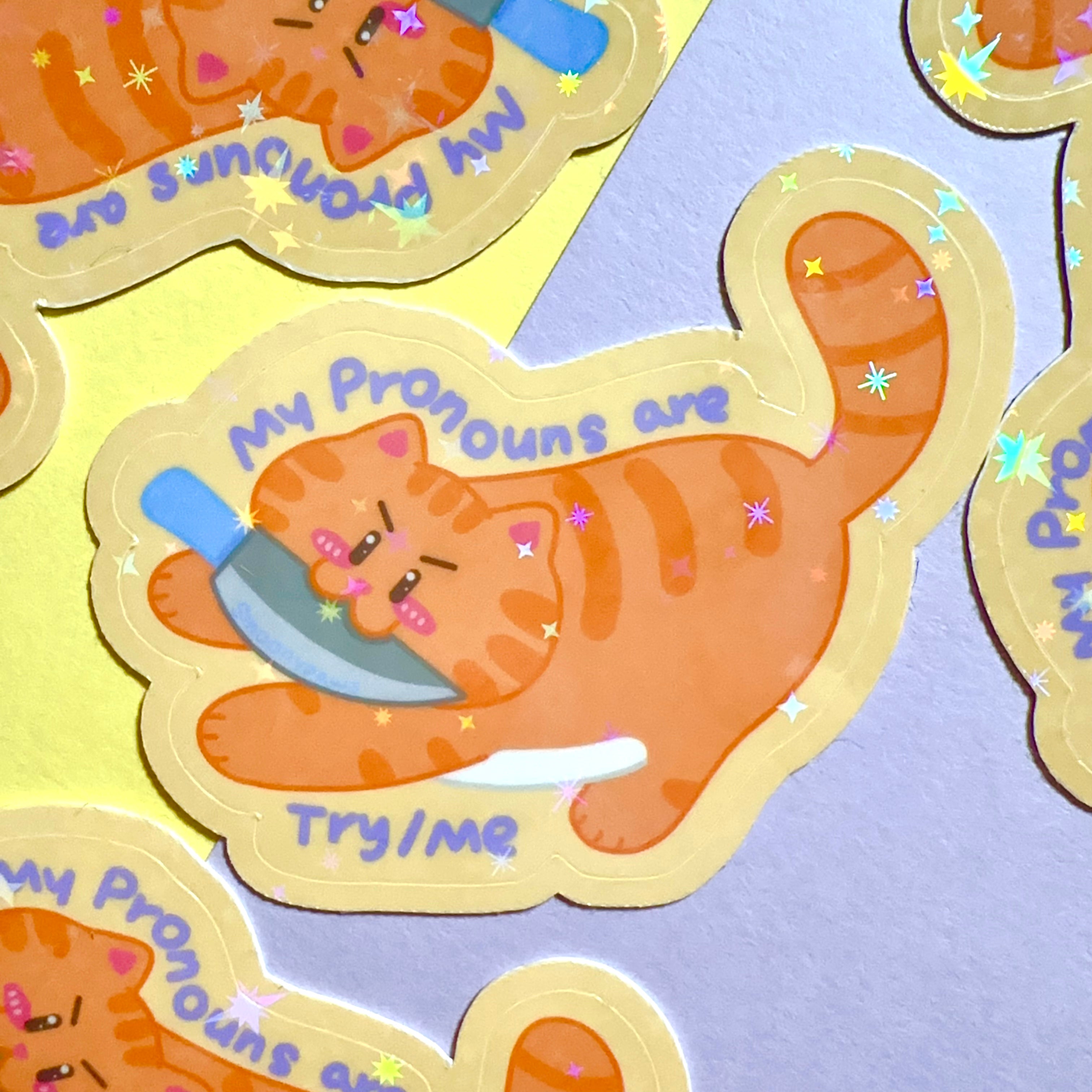 Try Me | Cute Cat Sticker Flake | Water-resistant Matte | Perfect for ...